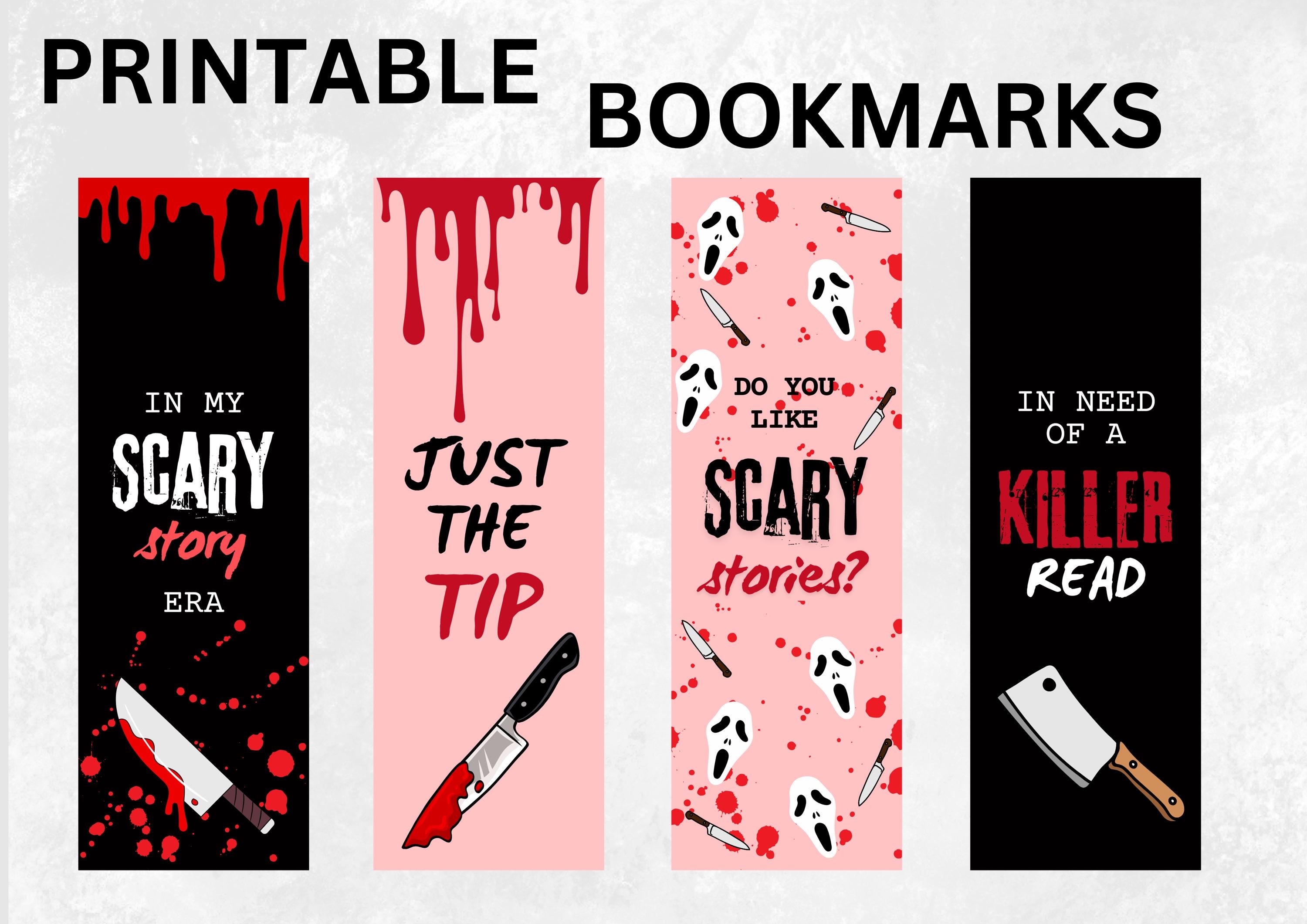 Scary Horror Printable Bookmark Set | Digital Bookmark | Scary Era ...