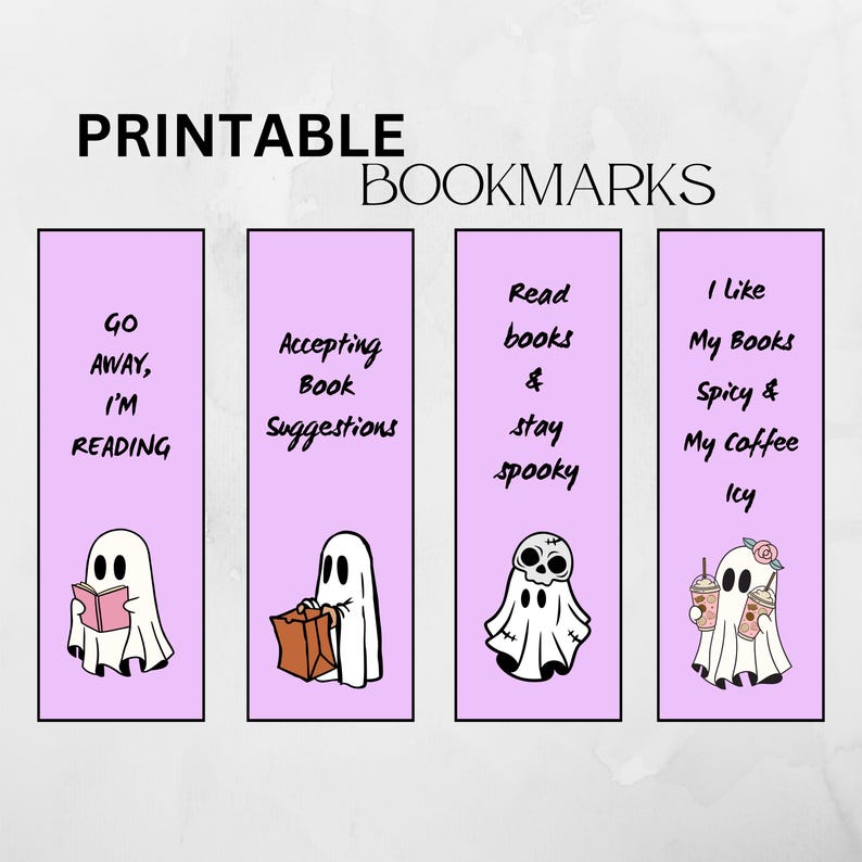 Bookish Printable Bookmark Set | Digital Bookmark | Ghost Bookmark - Etsy