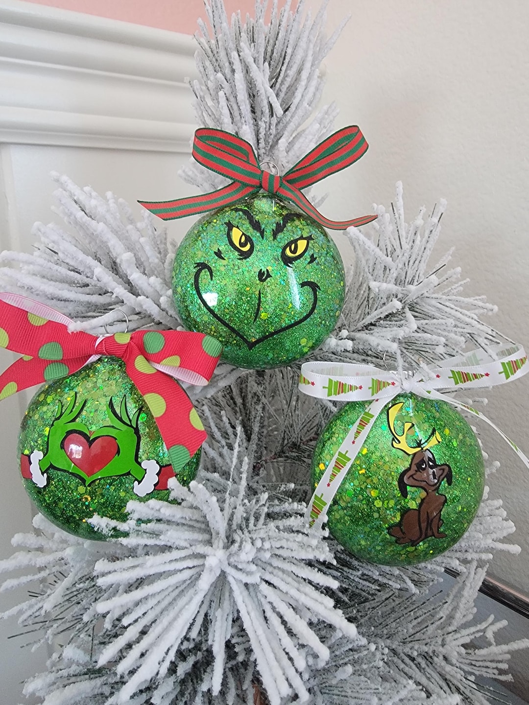 Set of 3 Custom Grinch Ornaments - Etsy