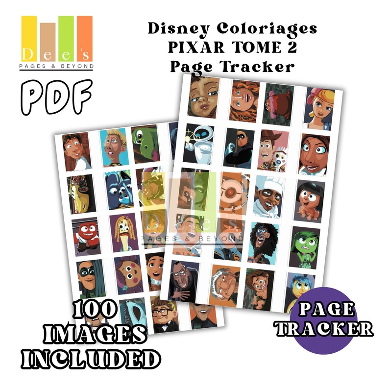 Disney Pixar Colouring Page Tracker, 100 Images (printable PDF) - Etsy