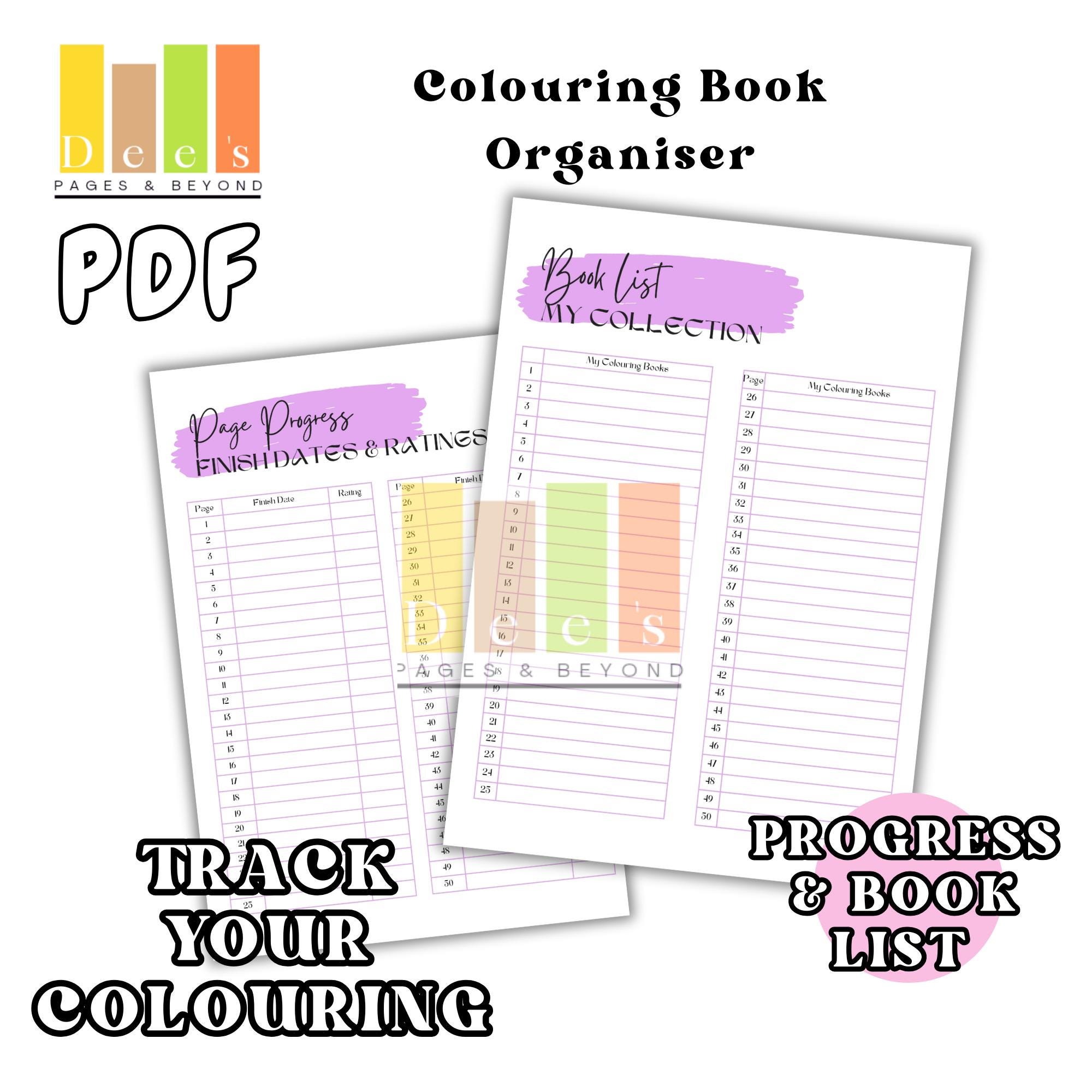 Colouring Book Organiser: Printable Page Tracker & Notes (PDF Download ...