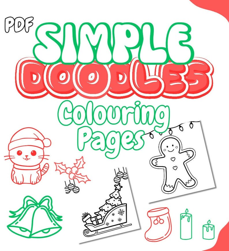 Christmas Doodles Colouring Pages, 60+ Simple Designs (PDF Pattern) - Etsy