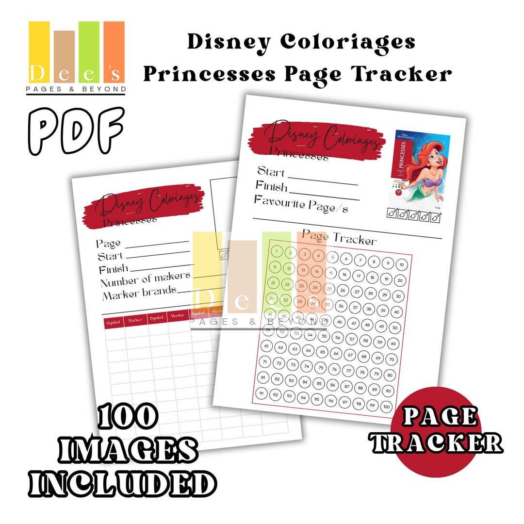 PRINCESS PAGE TRACKER, 100 Images, Printable Colour Tracker, Acrylic ...