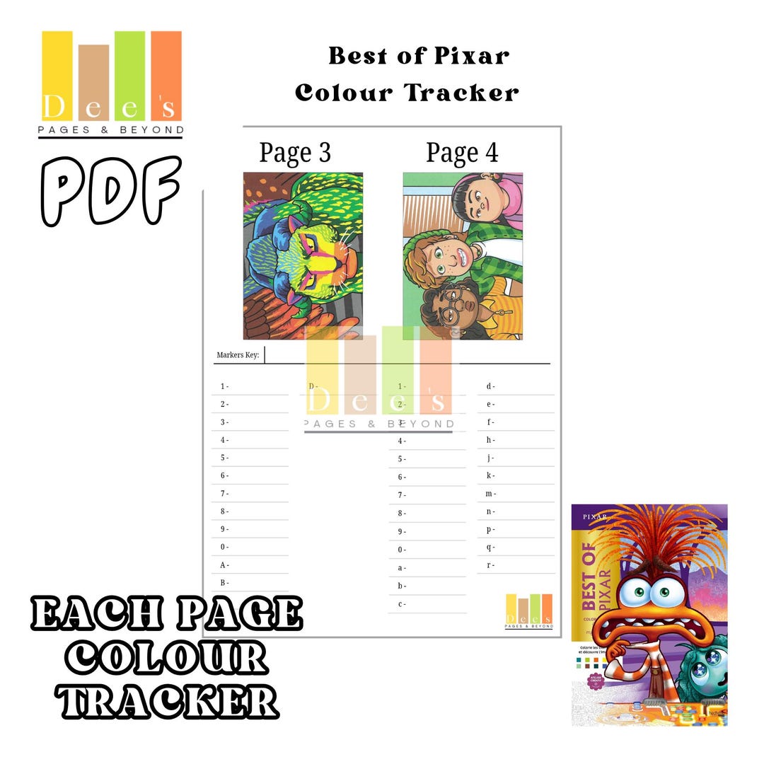Pixar Colour Tracker - Printable Colouring Pages (PDF Download - Etsy UK