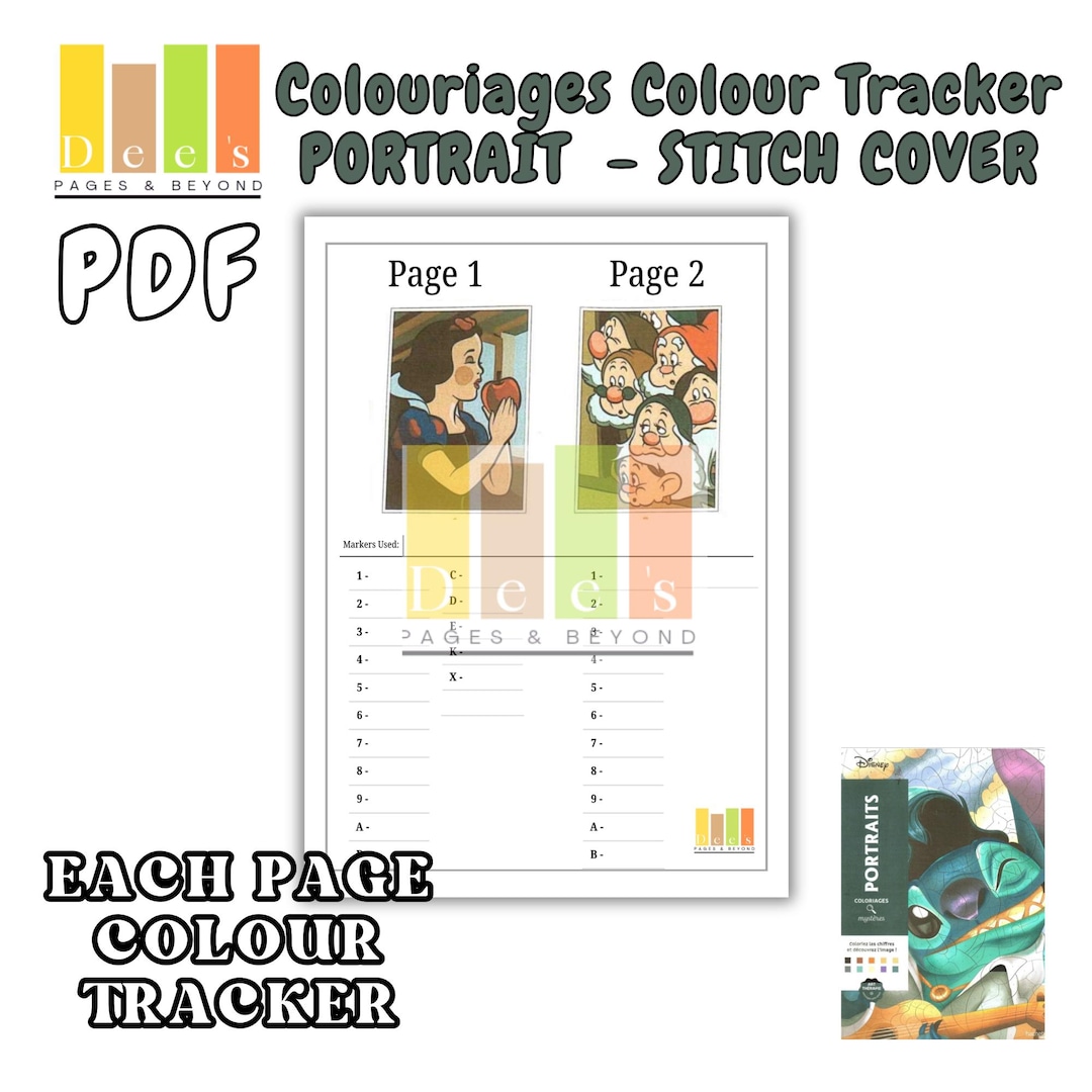 Disney Coloriage Colour Tracker for Portraits Stitch Cover Edition (PDF ...