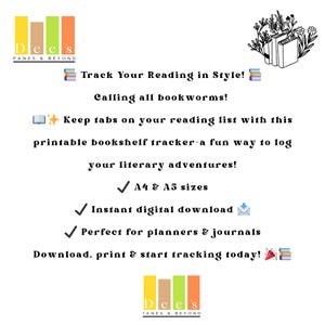 Printable Book Reading Tracker: Bookshelf Log, A4/A5 Sizes (digital ...
