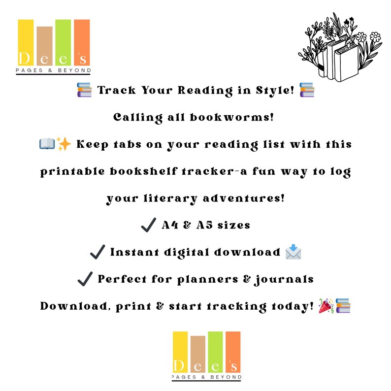 Printable Book Reading Tracker: Bookshelf Log, A4/A5 Sizes (digital ...