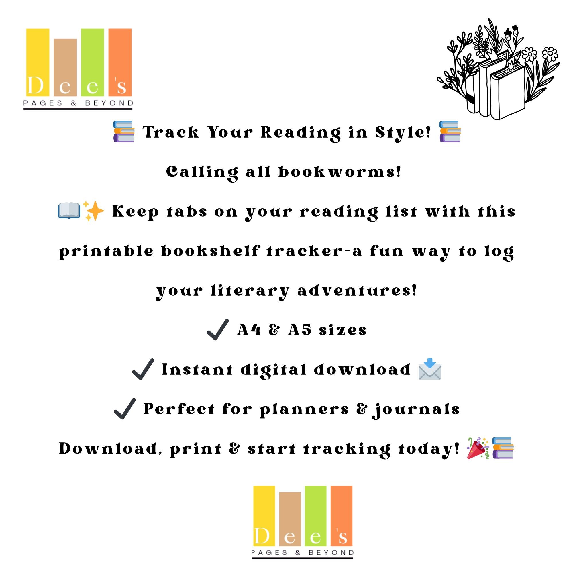 BOOK READING TRACKER, Printable Pdf, 50+ Spaces Book Tracker, Printable ...