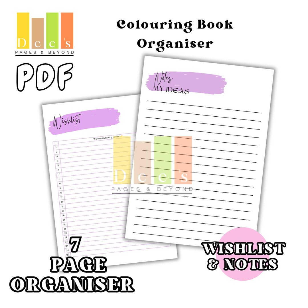 Colouring Book Organiser: Printable Page Tracker & Notes (PDF Download ...