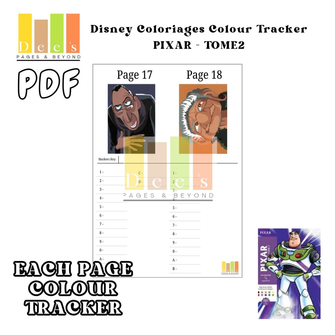 PIXAR MARKER Tracker, TOME2, 100 Images, Printable Colour Tracker ...