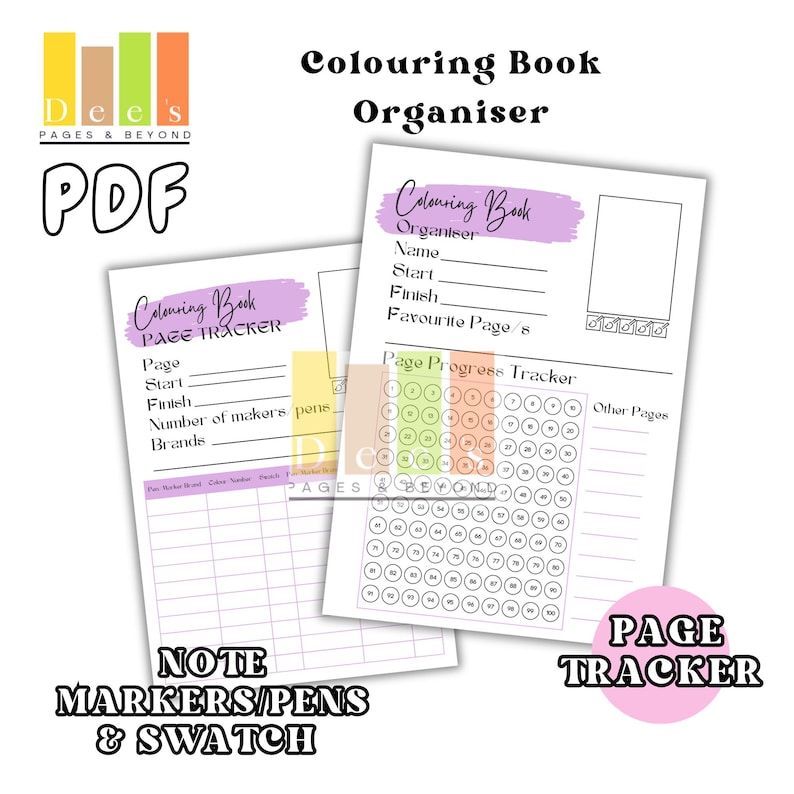 Colouring Book Organiser: Printable Page Tracker & Notes (PDF Download ...