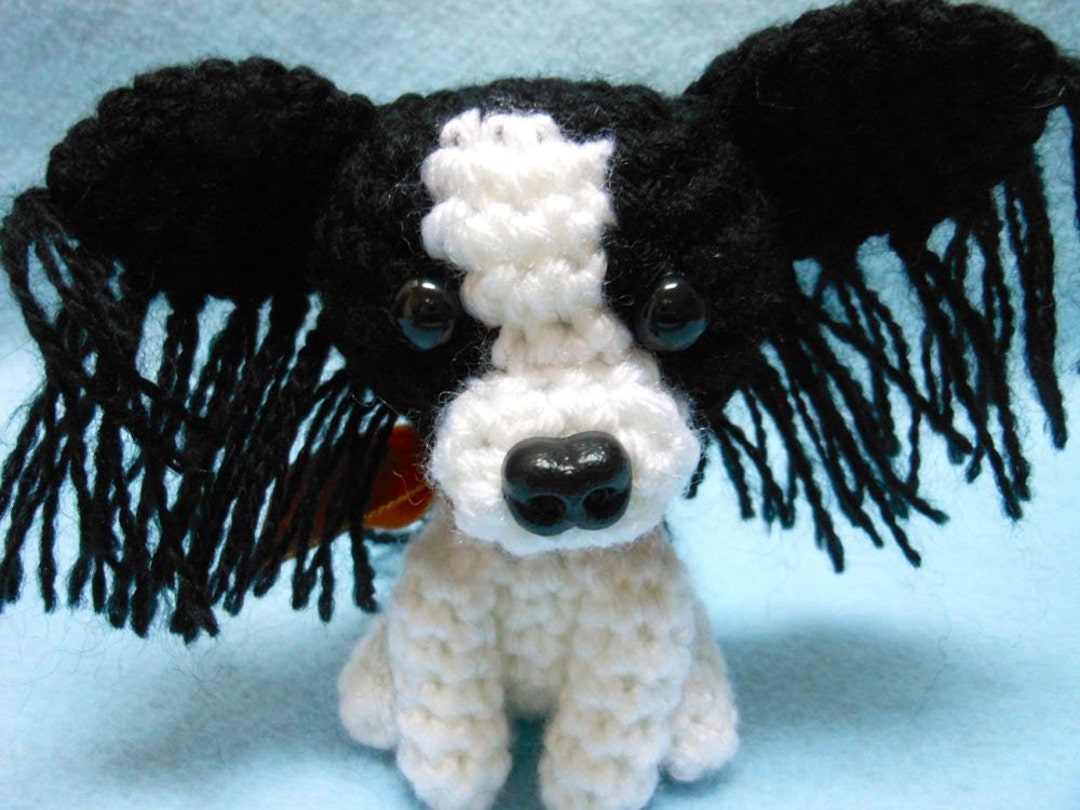 Little Papillon Crochet Dog Amigurumi in Black and White, Canine ...