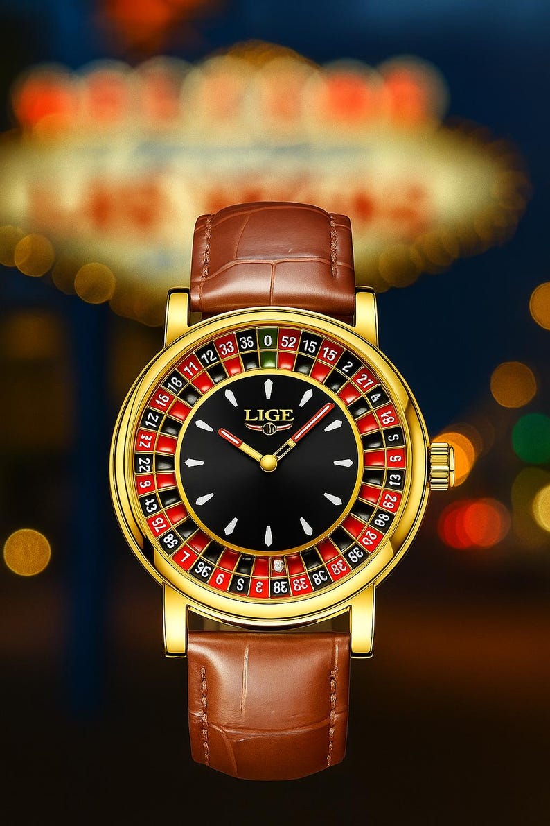 Luxury Brown Gold Roulette Watch - Casino Themed Men's Timepiece With ...