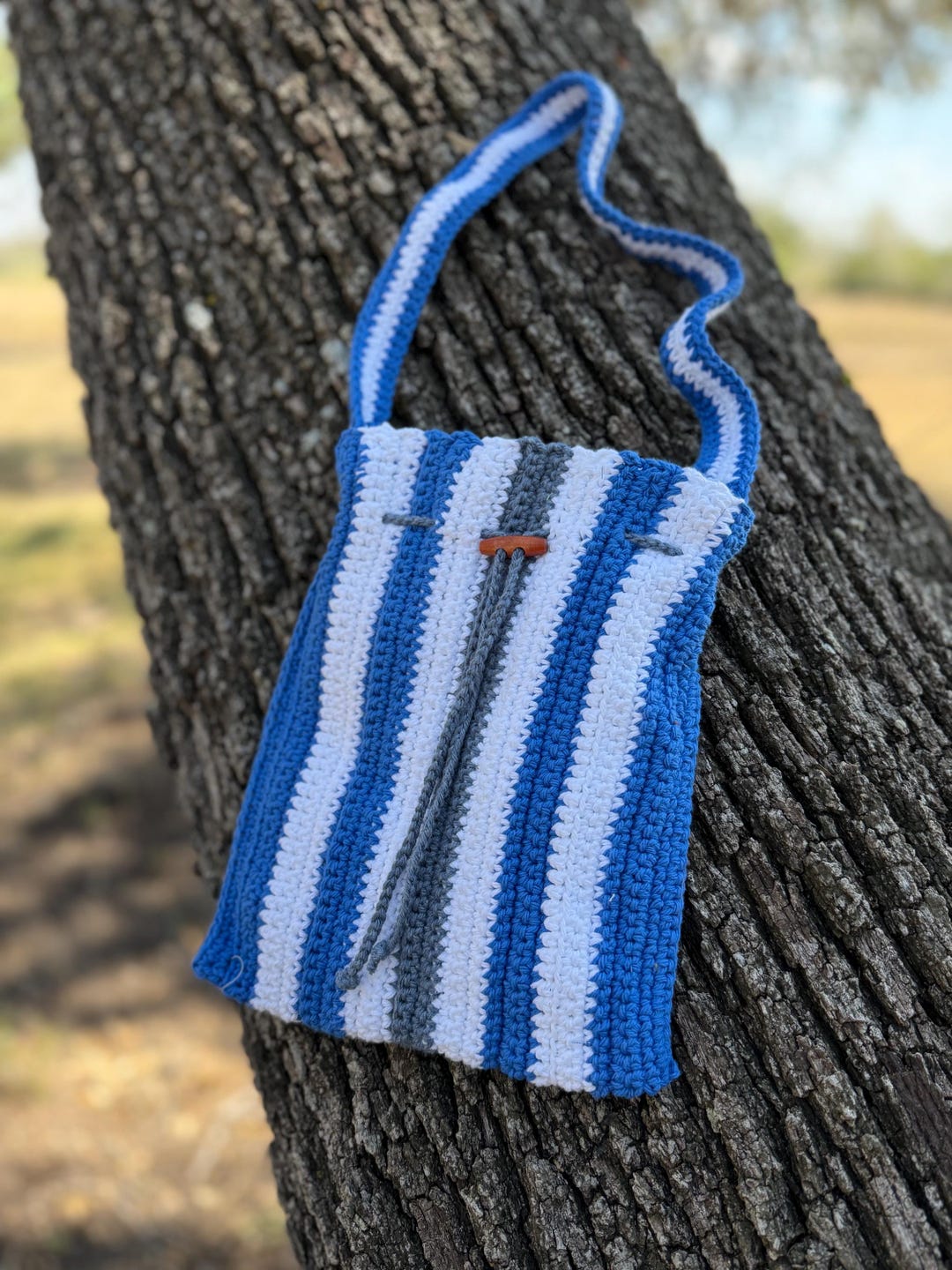 Handy on the Go Crocheted Royal Blue and White Drawstring Bag - Etsy