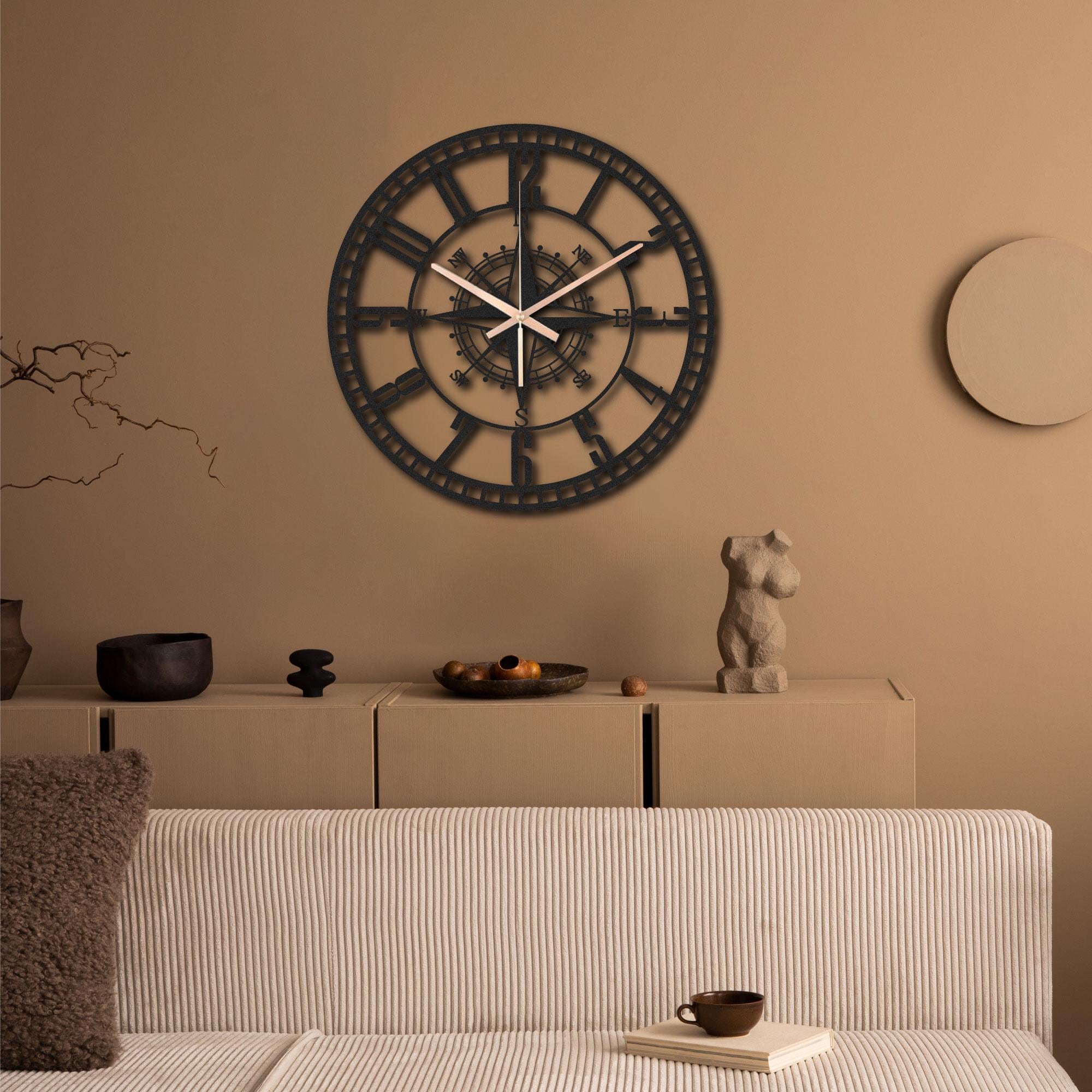 Handmade Metal Wall Clock: Large Compass Design, Silent Clock - Etsy