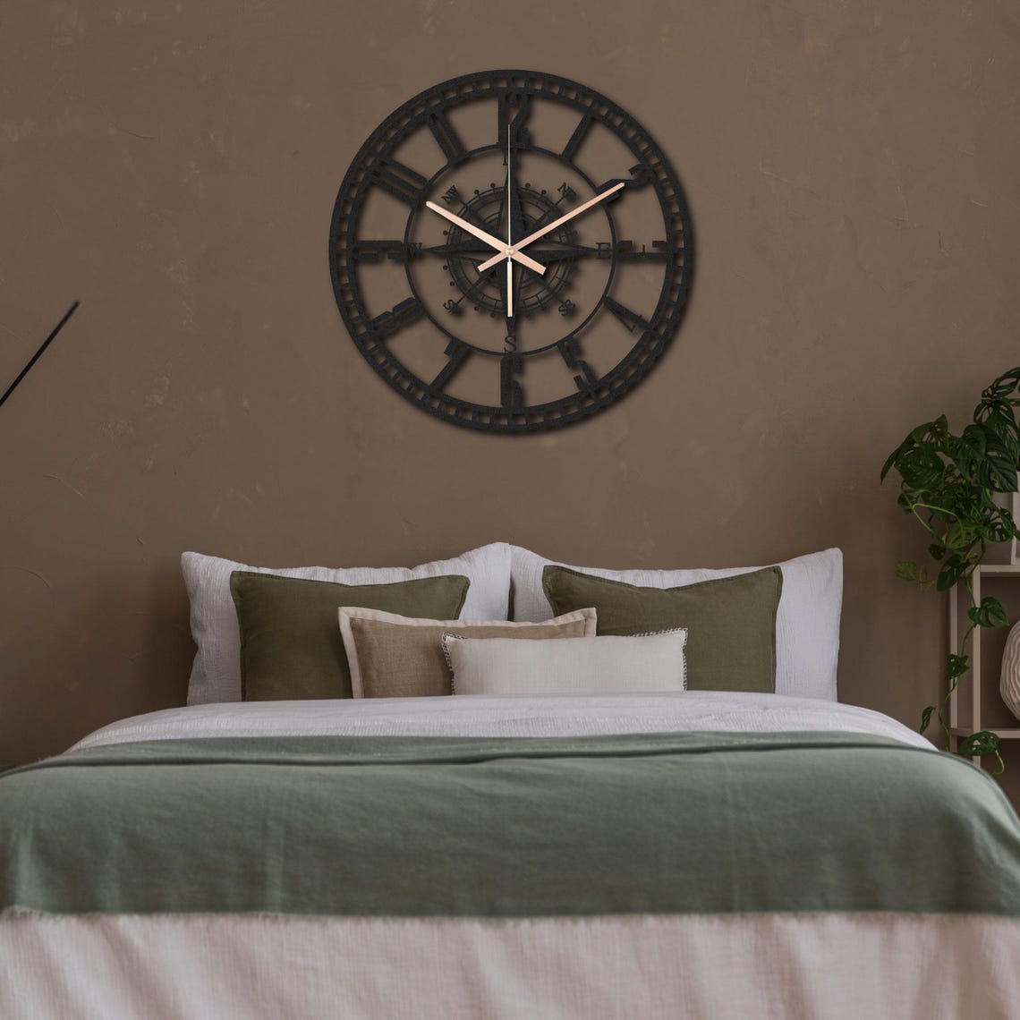 Handmade Metal Wall Clock: Large Compass Design, Silent Clock - Etsy