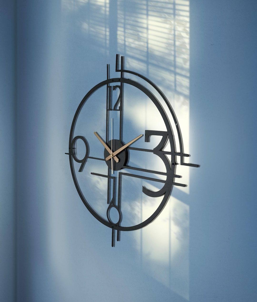 Line Design Large Wall Clock, Handmade Metal Wall Clock, Unique Circle ...