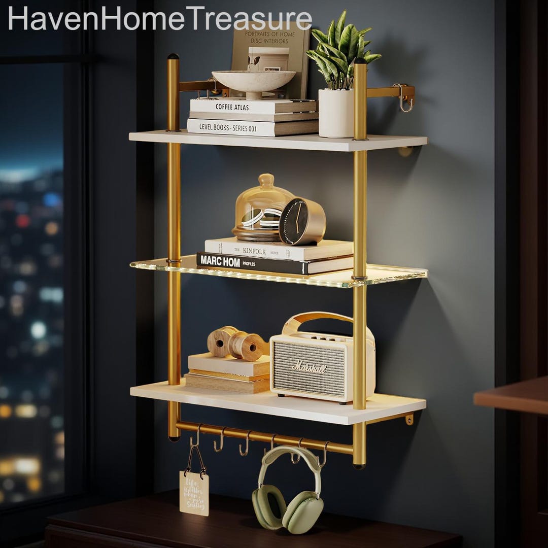 3 Tier Floating Shelf With Led Lights for Wall | Floating Shelves ...