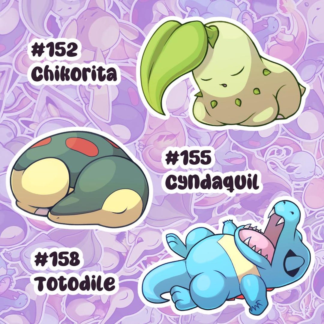 PKMN Sleepy Johto Starters Glossy Vinyl Stickers Chikorita, Cyndaquil ...