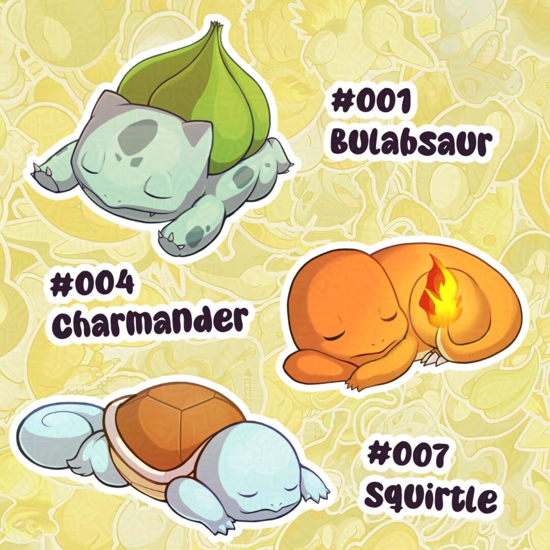 PKMN Sleepy Kanto Starters Glossy Vinyl Stickers Bulbasaur, Charmander & Squirtle UPDATE Shiny ...