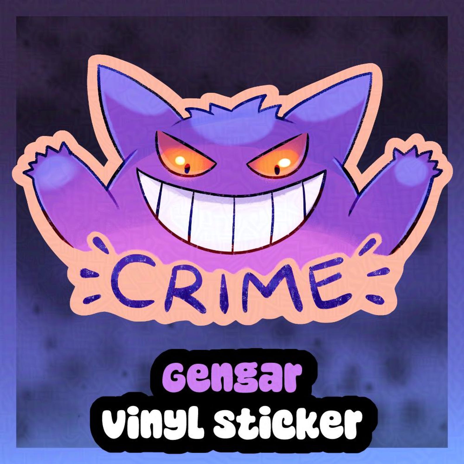Cheeky Gengar CRIME Vinyl Sticker - Be Spooky Do Crime, Adorable Silly Halloween Purple Ghost ...