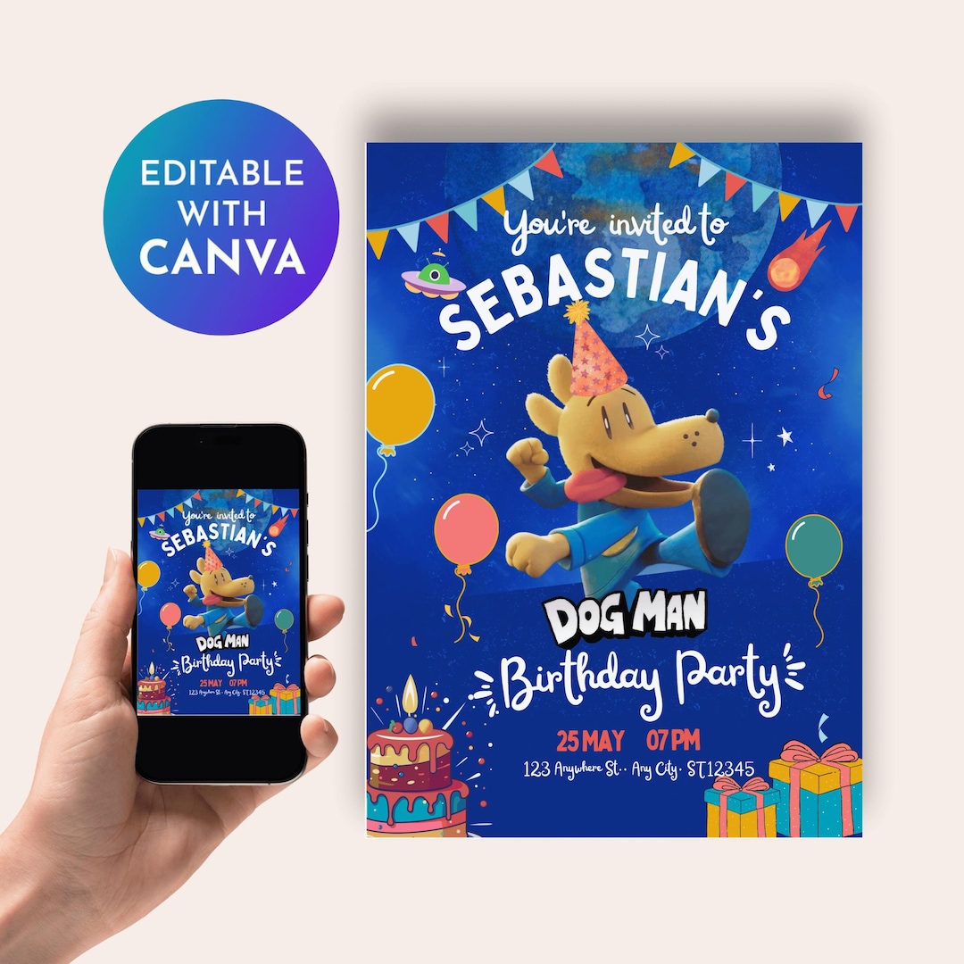 Dogman Birthday Invitation Template | Editable Dogman Themed Invite for ...