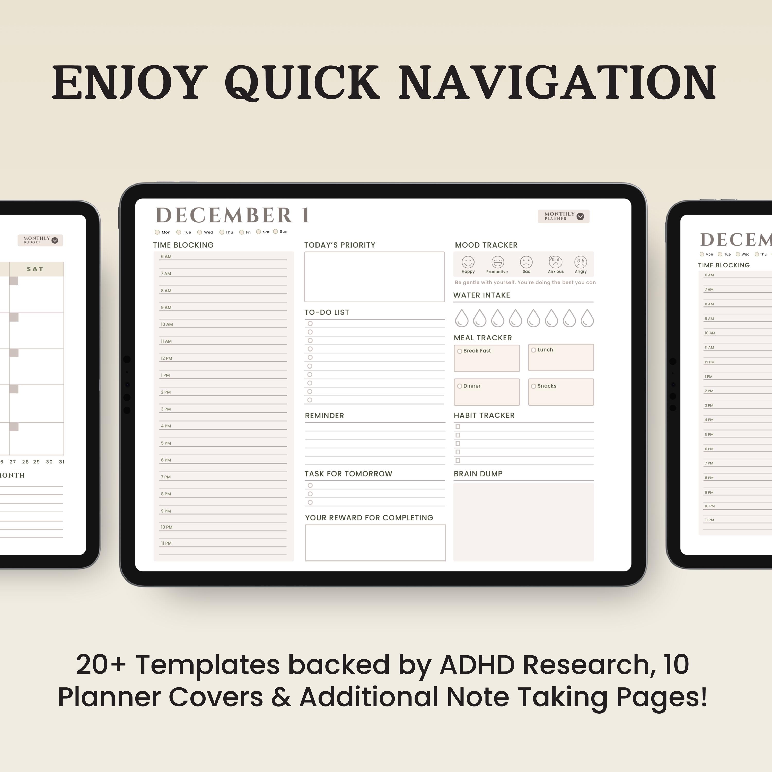Undated ADHD Digital Planner, Daily Weekly Monthly Layouts, Goodnotes ...