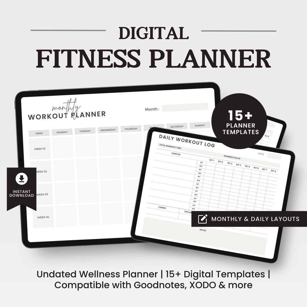 Digital Fitness Planner, Printable Workout Tracker, Meal Planner, Water ...