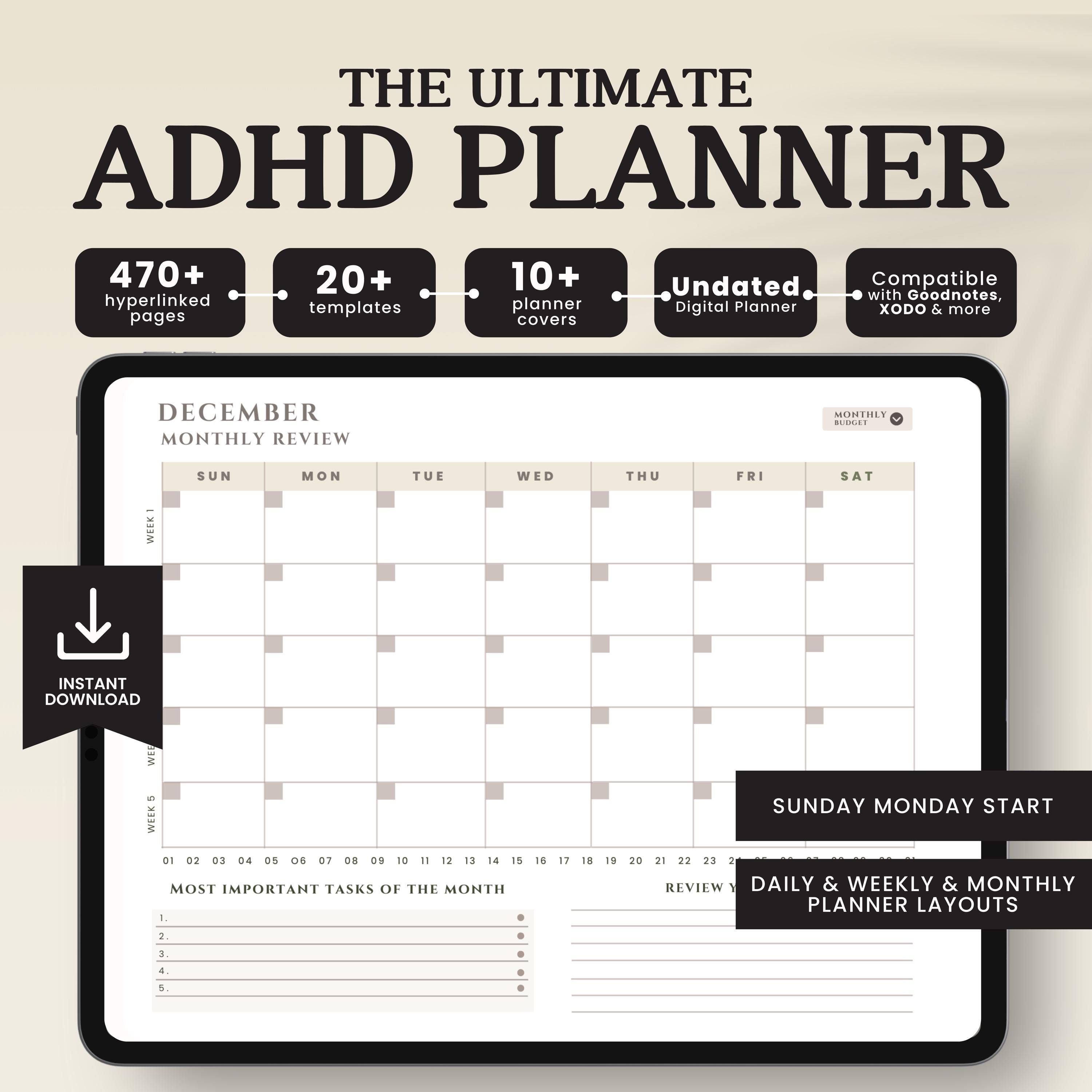 Undated ADHD Digital Planner, Daily Weekly Monthly Layouts, Goodnotes ...