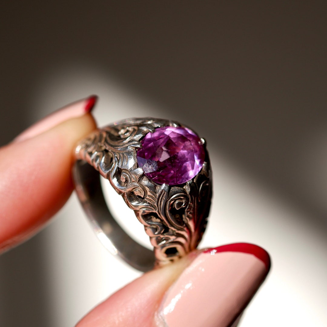Magical Fae Vintage Color Change Sapphire Handmade Sterling Scrollwork Dome Ring - Etsy