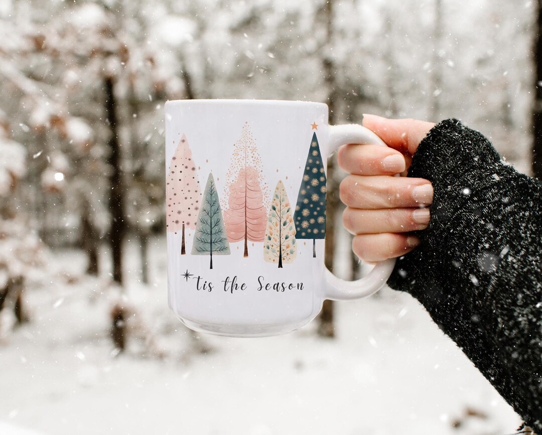 Pink and Green Christmas Tree Mug, Tis the Season Mug, Cute Christmas ...