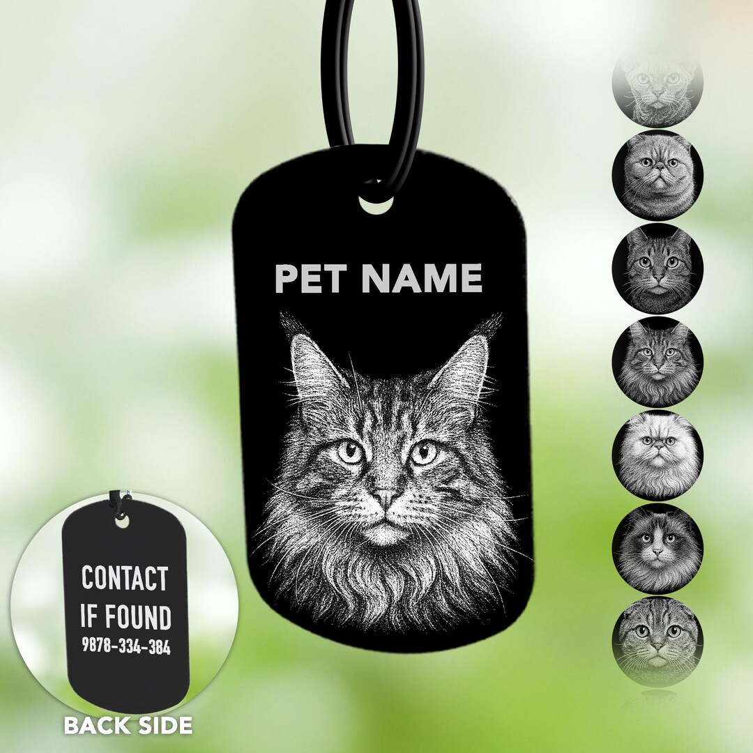 Custom Engraved Black Metal Cat ID Tag: Personalized Pet Collar Charm ...