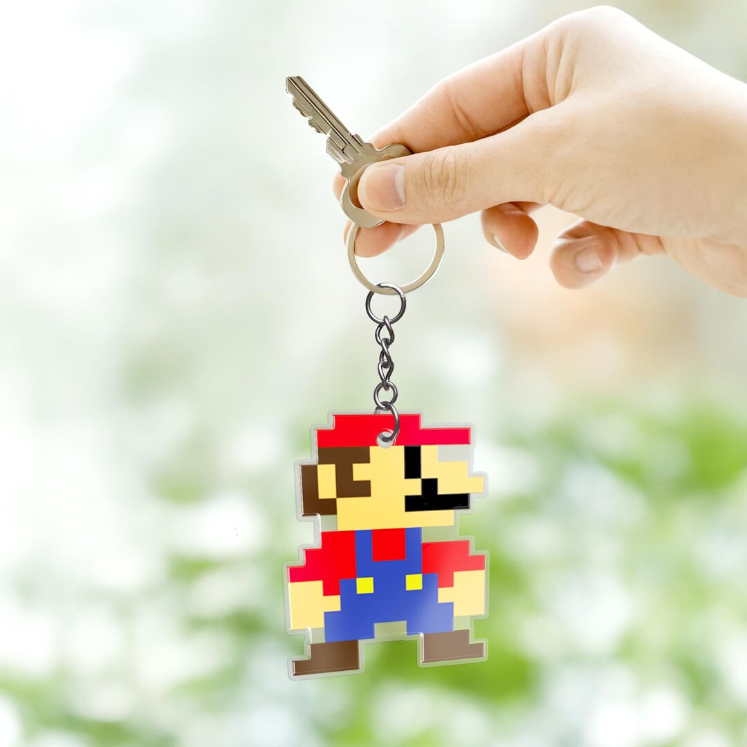 Retro Game Mario Keychain Holder Charm Two Sided Color Print, Thin and ...