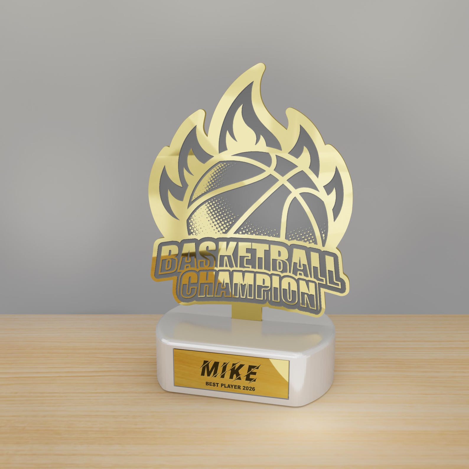 Custom Basketball Flame Trophy – Personalized Gold Award for Champions ...