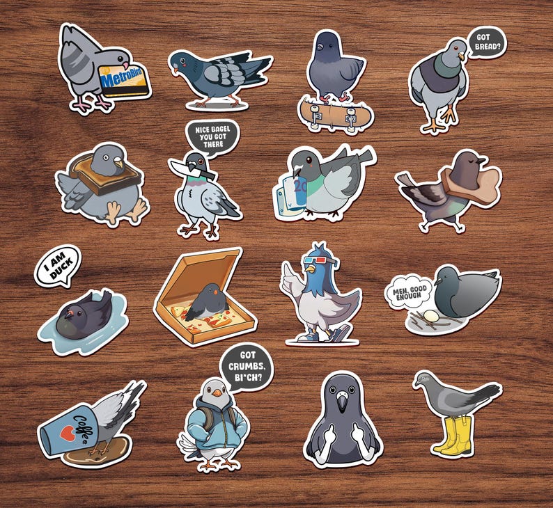 Funny Pigeon Meme Stickers Set– Waterproof and Universal, Laptop ...