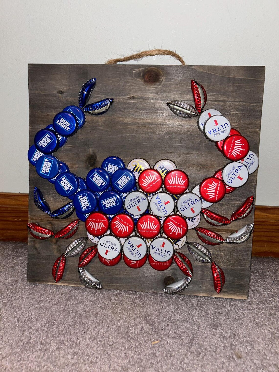 Bottle Cap Wall Hanging Art-red, White and Blue Crab - Etsy