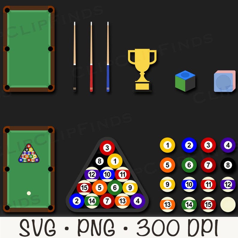 Billiards Clipart, Pool Hall PNG, 8 Ball, Billiard Triangle, Billiard ...
