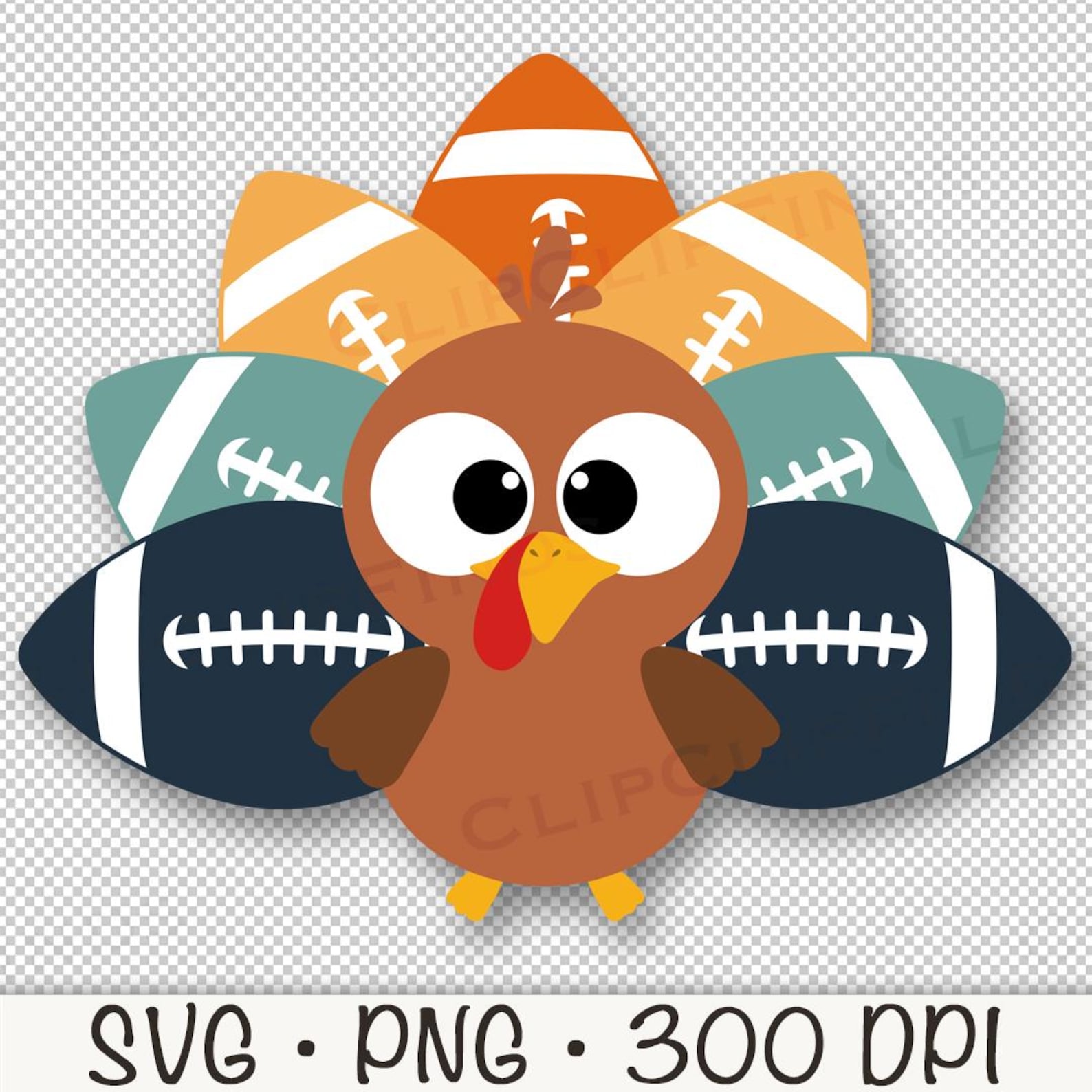 Cute Turkey With Football Feathers, Football Turkey SVG, American ...