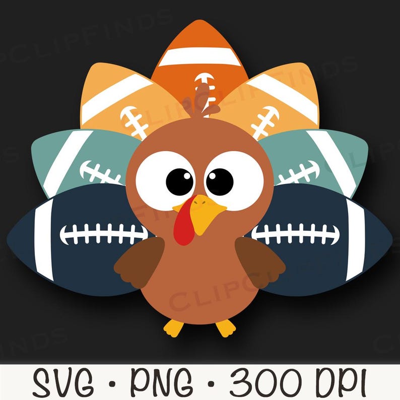 Cute Turkey With Football Feathers, Football Turkey SVG, American ...