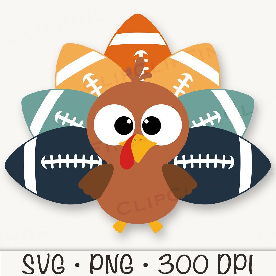Cute Turkey With Football Feathers, Football Turkey SVG, American ...