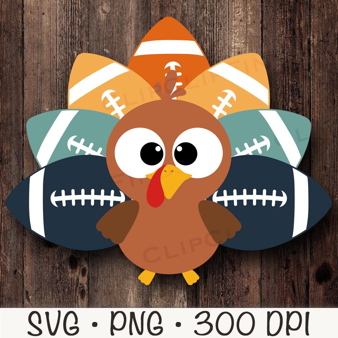 Cute Turkey With Football Feathers, Football Turkey SVG, American ...
