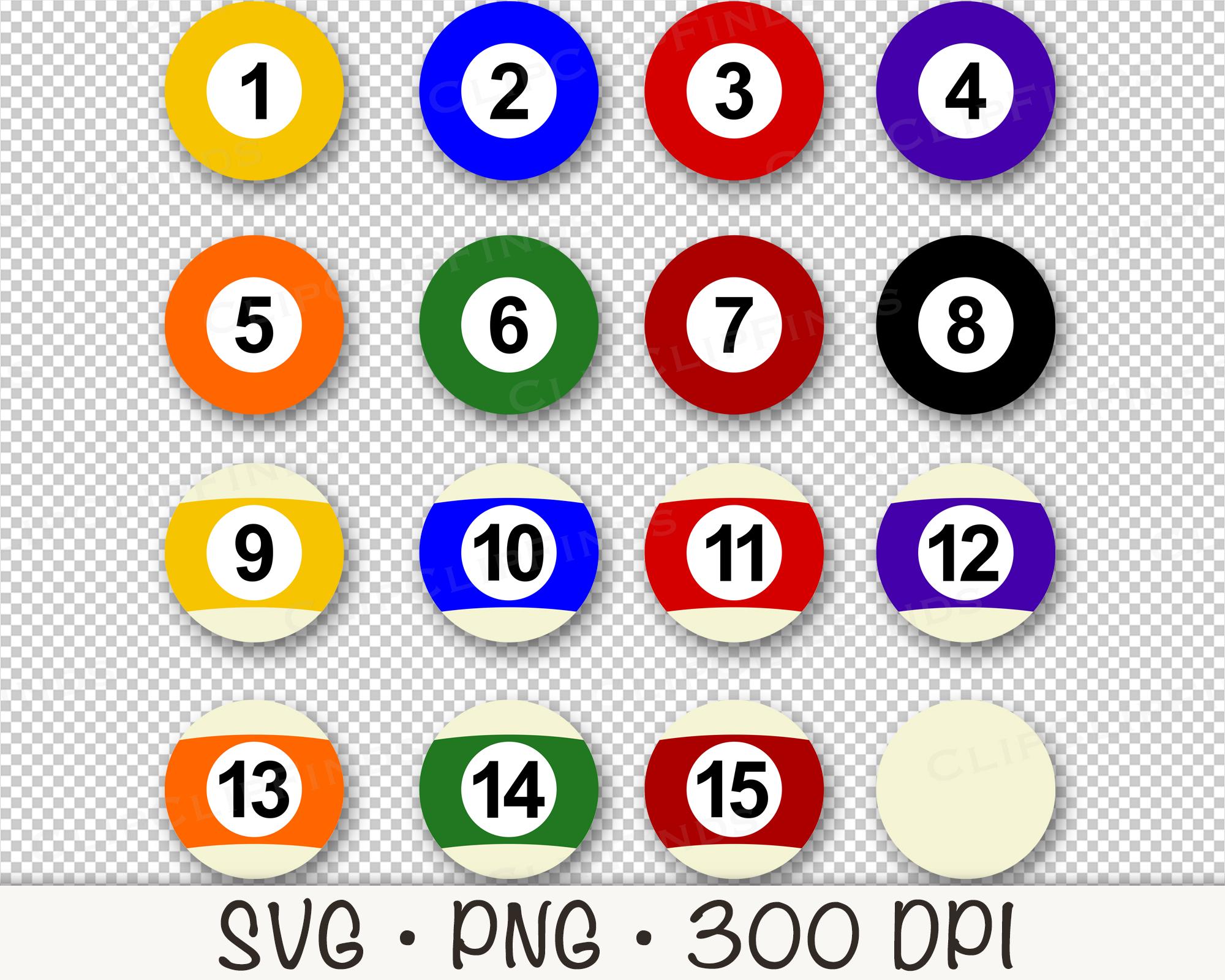 Pool Billiard Balls, 8 Ball, SVG, PNG, Clip Art, Instant Digital ...