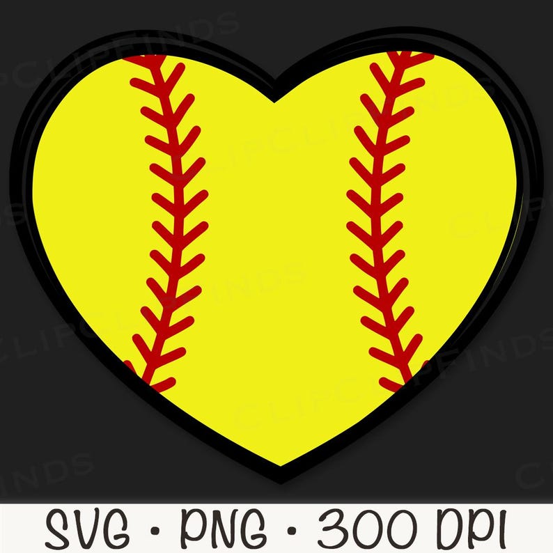 Softball Heart SVG, Softball Heart PNG, Doodle Outline, Softball Love ...