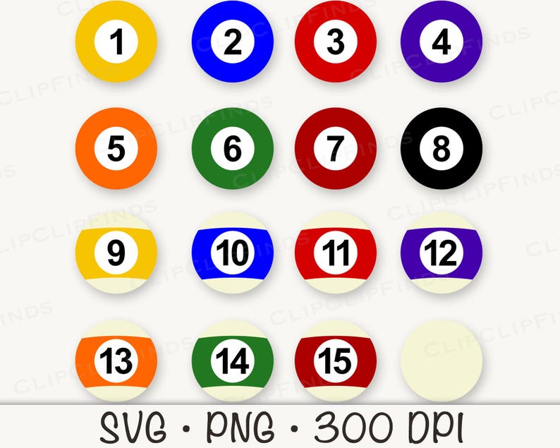 Pool Billiard Balls, 8 Ball, SVG, PNG, Clip Art, Instant Digital ...