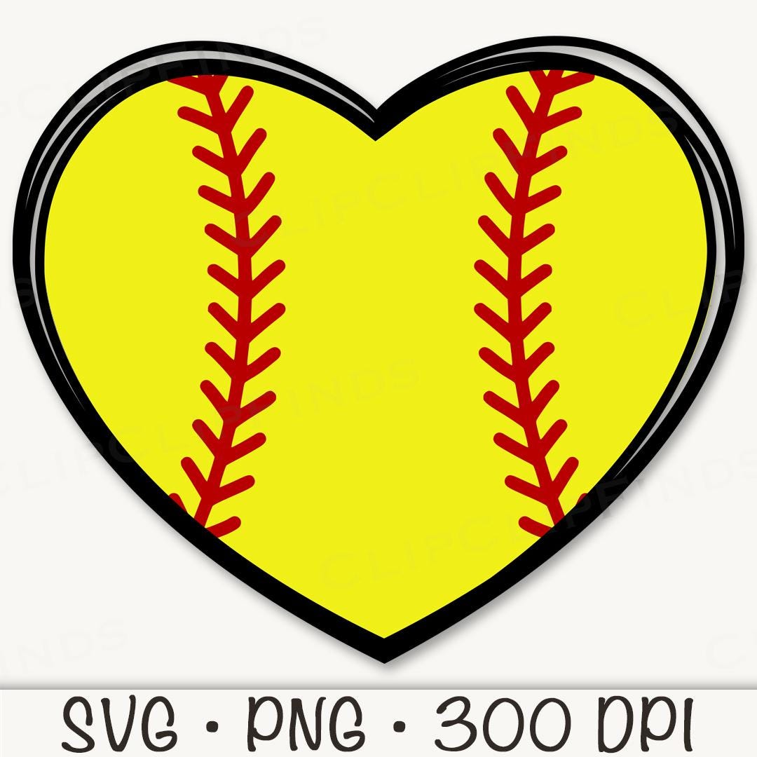 Softball Heart SVG, Softball Heart PNG, Doodle Outline, Softball Love ...