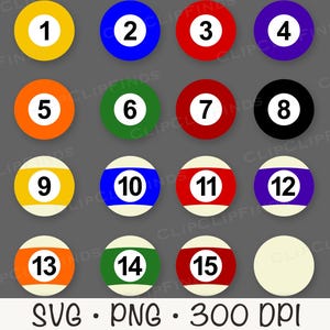 Pool Billiard Balls, 8 Ball, SVG, PNG, Clip Art, Instant Digital ...