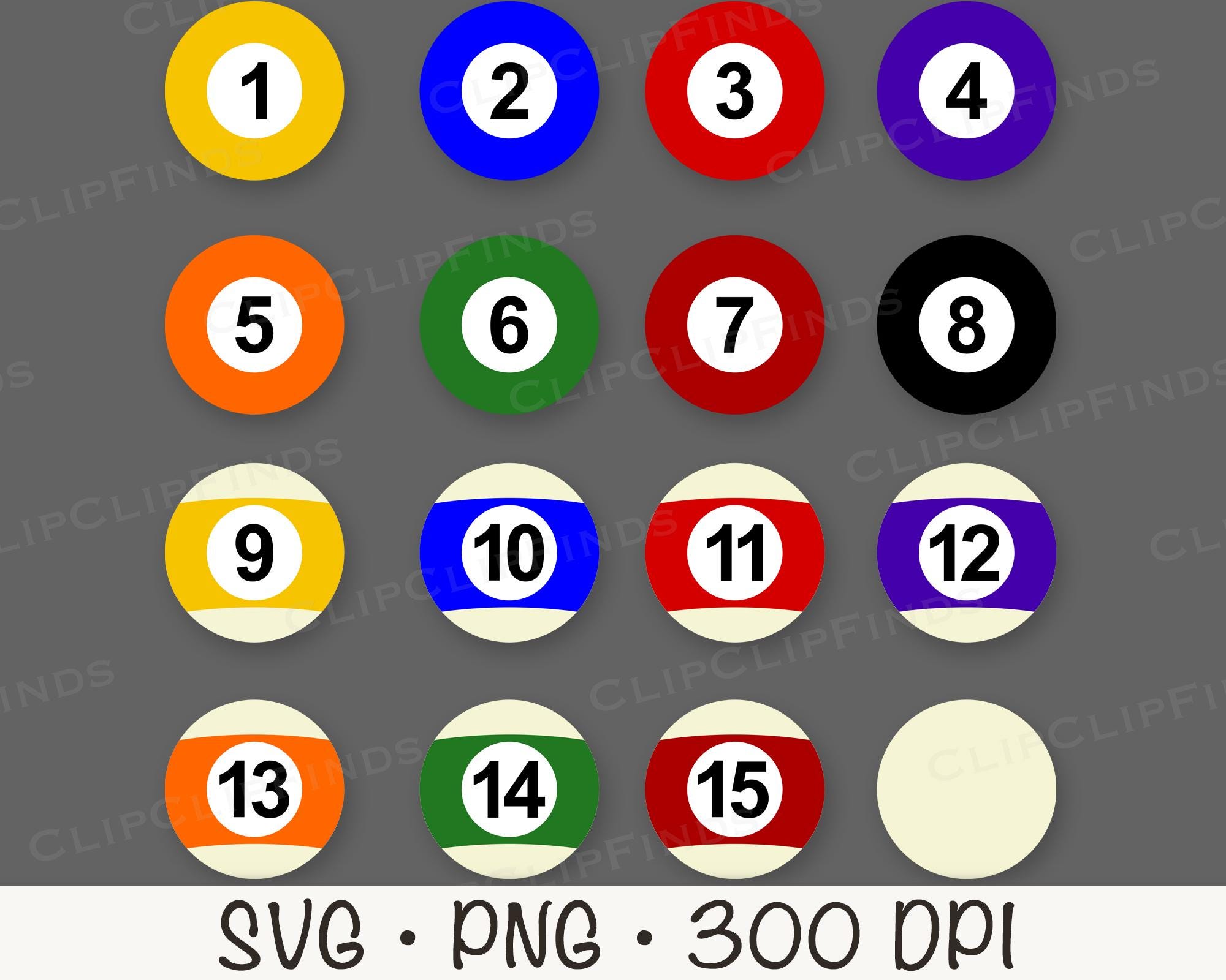 Pool Billiard Balls, 8 Ball, SVG, PNG, Clip Art, Instant Digital ...