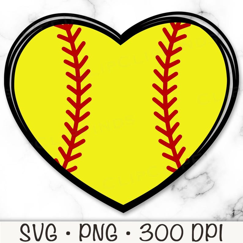Softball Heart SVG, Softball Heart PNG, Doodle Outline, Softball Love ...