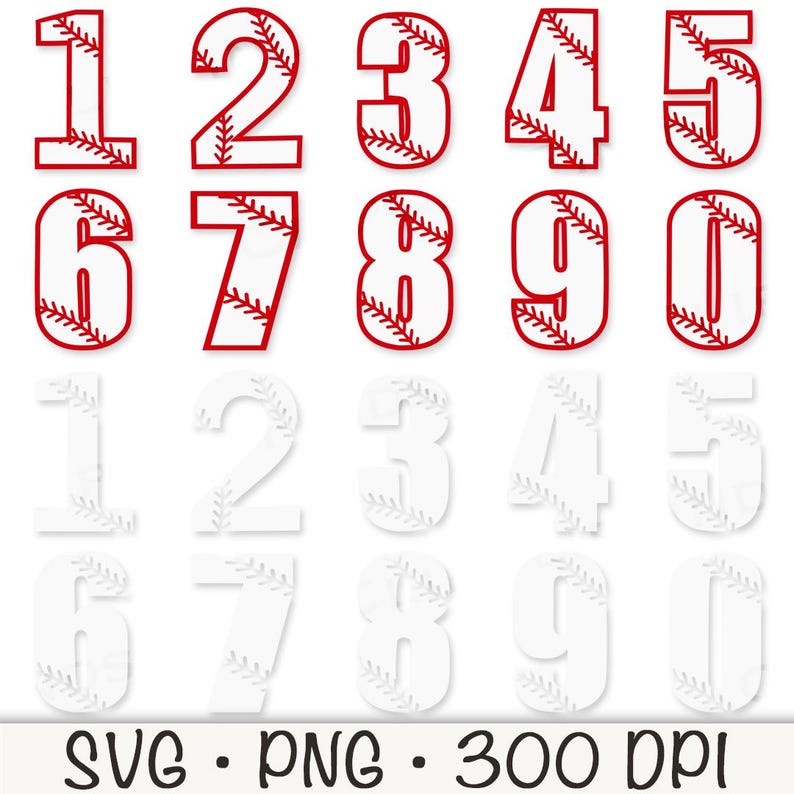 Baseball Numbers SVG, Baseball Numbers PNG, Baseball Stitch Numbers ...