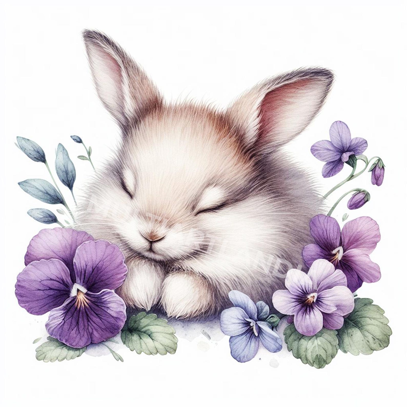 Bunny With Flowers Clipart | 16 High Quality Jpgs | Instant Digital ...